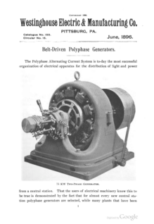 Catalogue No. 155, Circular No. 15 of Belt-Driven Polyphase Generators