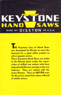 Henry Disston & Sons Inc. Keystone Hand Saws 1935