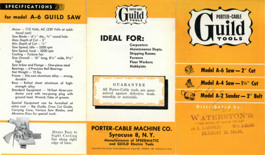 Porter Cable Mfg Co Guild Tools Form No 681 1949