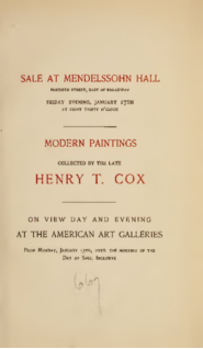 Catalogue of Modern Paintings, collected by the late Henry T. Cox