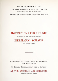 Catalogue of Modern Water Colors belonging to Hermann Schaus, sold by ...