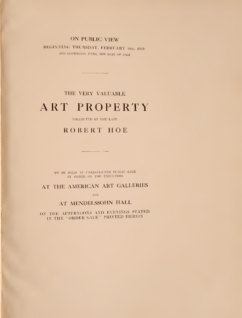 Illustrated catalogue de luxe of the very Valuable Art Property ...