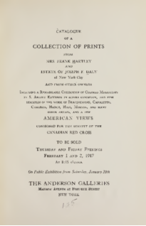 Catalogue of a Collection of Prints from Mrs. Frank Hartley and estate ...