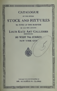 Catalogue of the entire Stock, Fittings and Fixtures of the Louis Katz ...