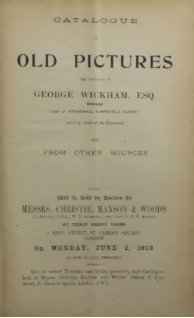 Catalogue of Old Pictures the property of George Wickham, Esq.