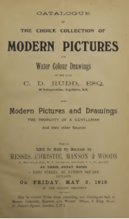 Catalogue of The Choice collection of Modern Pictures and Water colour ...