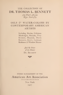 The collection of Dr. Thomas L. Bennett, Oils & water-colors by ...
