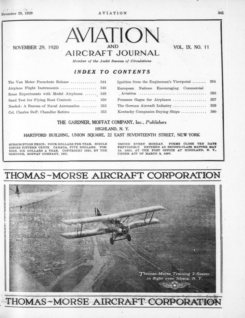 Aviation and Aircraft Journal, Vol. IX, No. 11, November 29th 1920