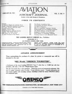 Aviation and Aircraft Journal, Vol. X, No. 9, February 28th 1921